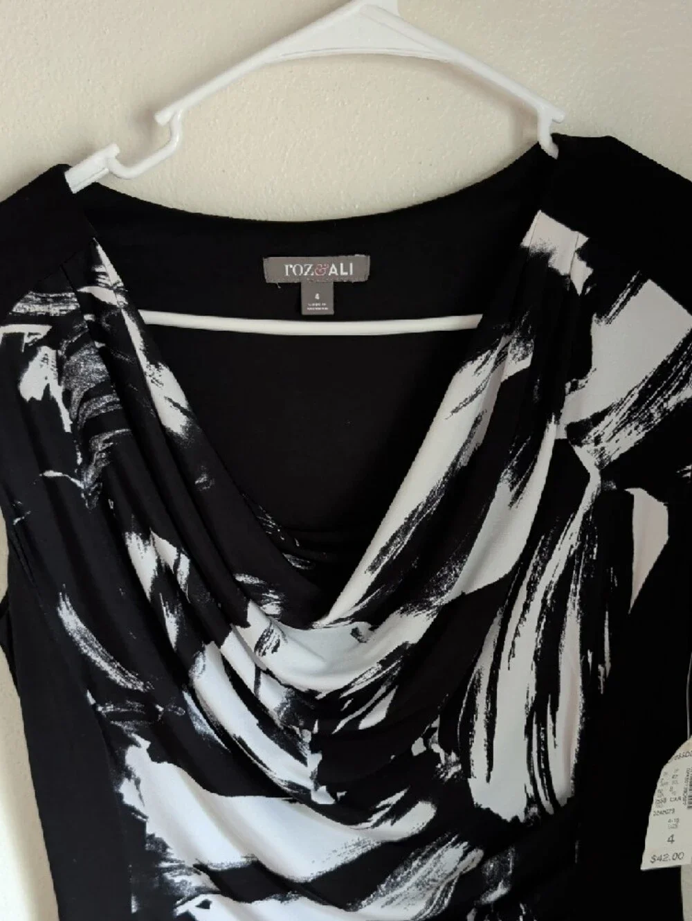 Roz & Ali | Dresses | Black And White Draped Cowl Midi Dress | Poshmark